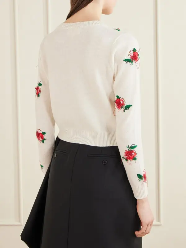 SHUSHU/TONG Cropped Embroidered Wool Cardigan