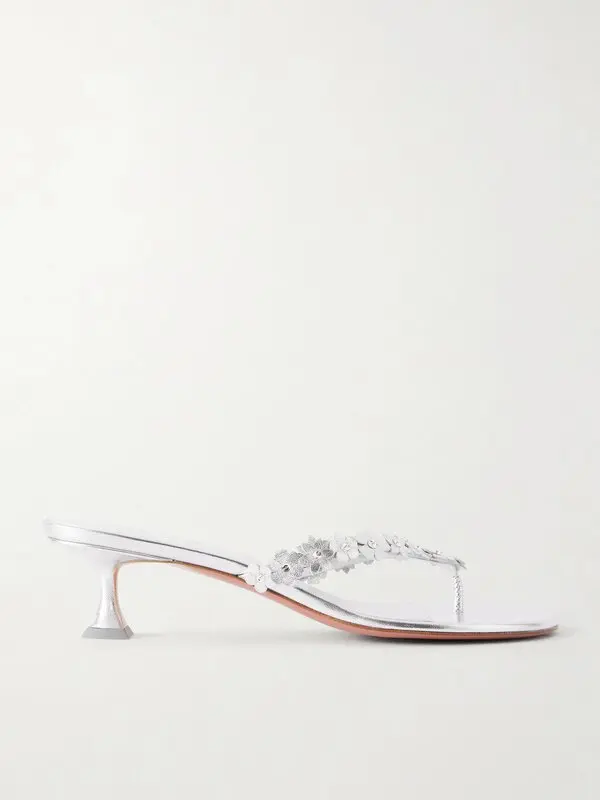 Amina Muaddi Janis 45 Crystal-embellished Leather Thong Sandals - Silver