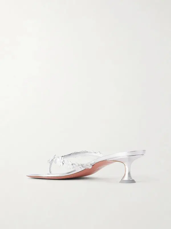 Amina Muaddi Janis 45 Crystal-embellished Leather Thong Sandals - Silver