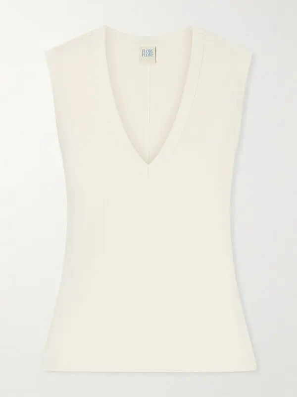 FLORE FLORE Dewi Organic Cotton V-neck Tank - Neutrals