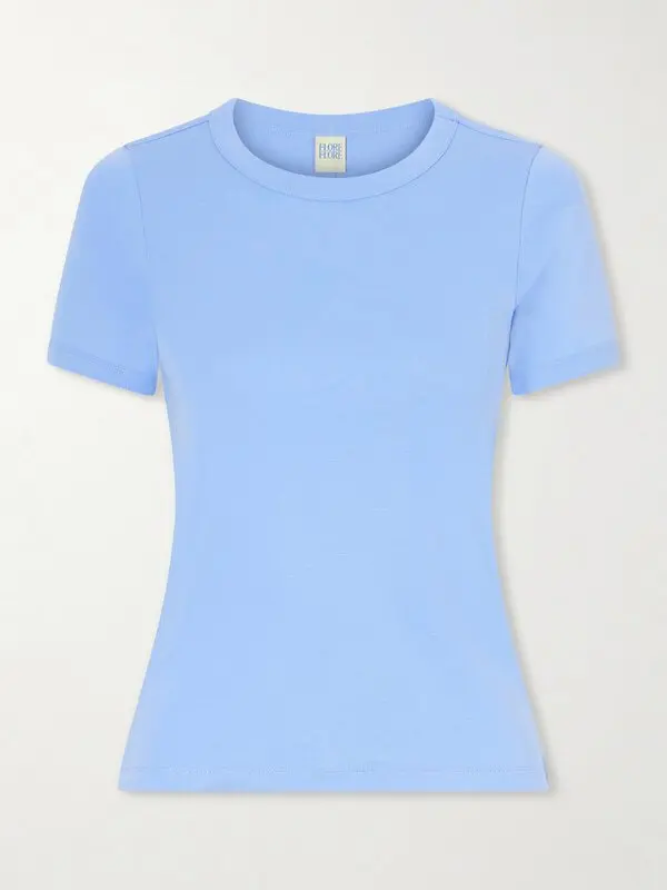 FLORE FLORE Car Ribbed Organic Cotton-jersey T-shirt - Blue