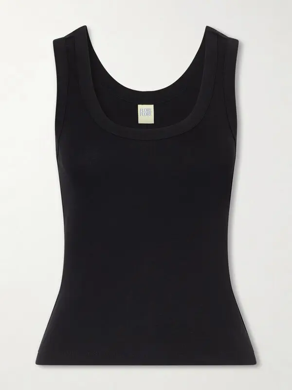 FLORE FLORE Hillie Organic Cotton Ribbed Scoop Neck Tank Top - Black