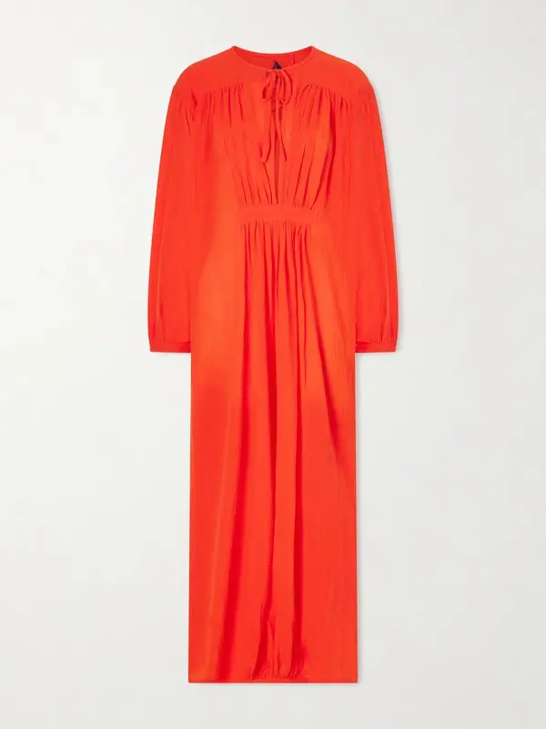 LES VACANCES D’IRINA Gathered Cotton Maxi Dress - Red