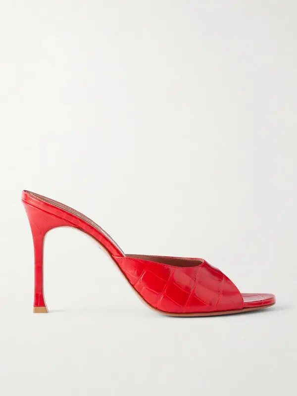 Amina Muaddi Alexa 95 Croc-effect Leather Mules