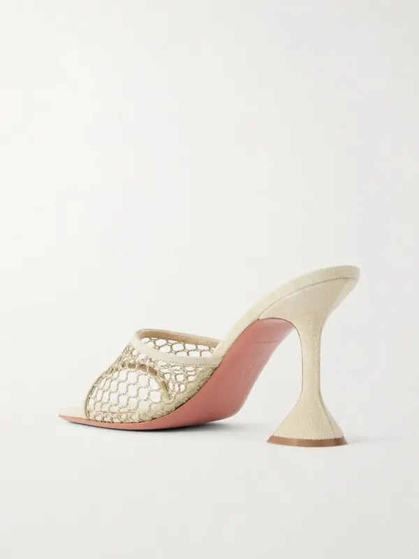 Amina Muaddi Lupita 95 Mesh Suede Sandals - Neutrals