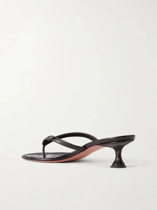 Amina Muaddi Juliette 45 Croc-effect Leather Thong Sandals - Brown