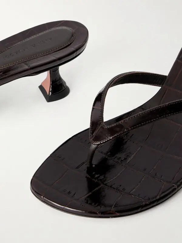 Amina Muaddi Juliette 45 Croc-effect Leather Thong Sandals - Brown