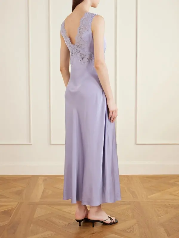 Rixo Lysandra Lace-trimmed Satin Maxi Dress