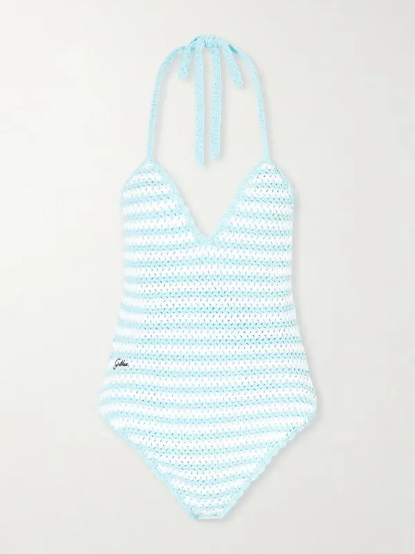 Simkhai Karoline Striped Halterneck One-piece Swimsuit - Blue