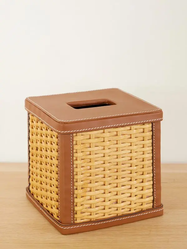 Ralph Lauren Bailey Rattan And Leather Tissue Box - Brown