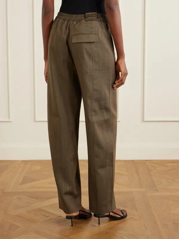 GANNI Mélange Wool Tapered Pants - Green