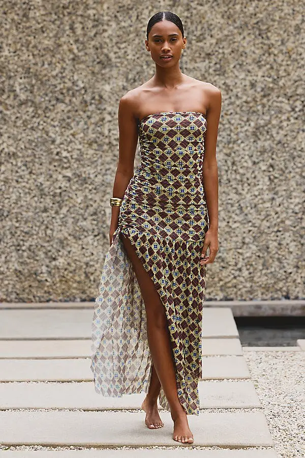 CELANDINE Printed Mesh Midi Dress