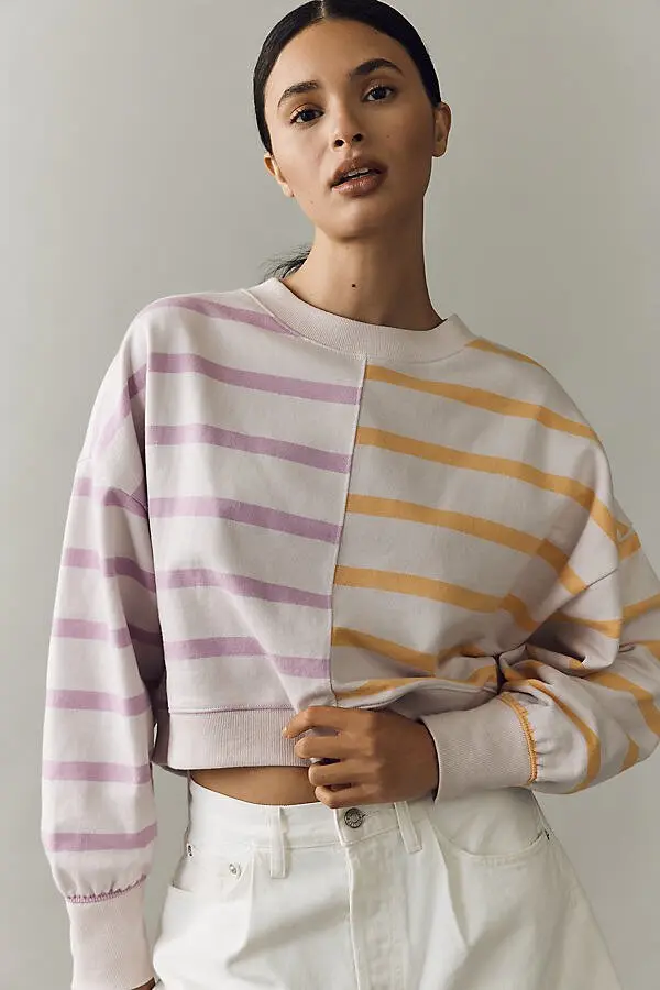 DAILY PRACTICE BY ANTHROPOLOGIE Cotton Stripe Long Sleeve Top - Purple