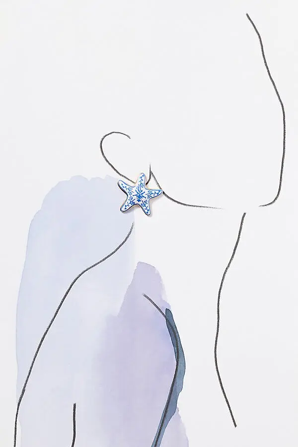 Anthropologie Ceramic Star Motif Post Earrings - Blue