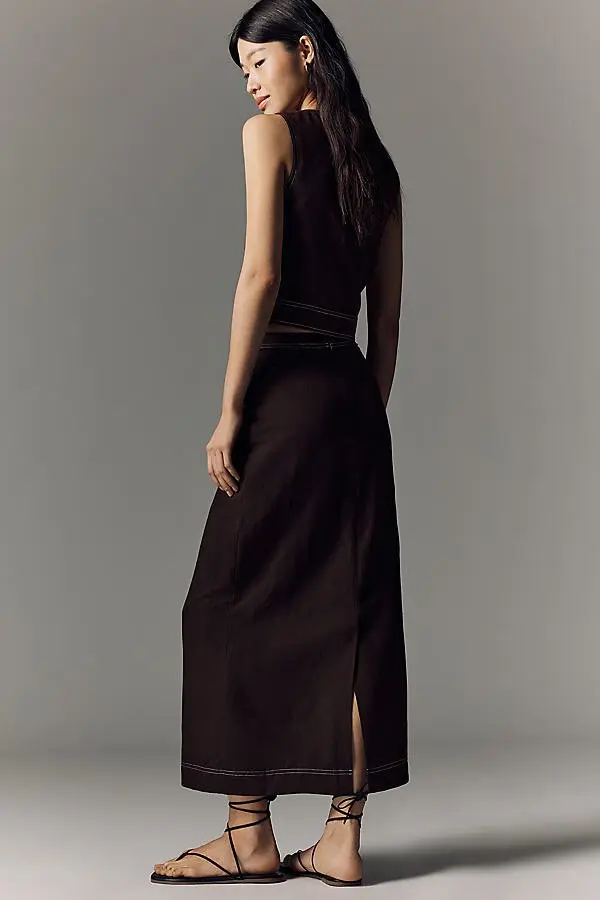 ALIGNE Mia Linen Maxi Skirt - Chocolate