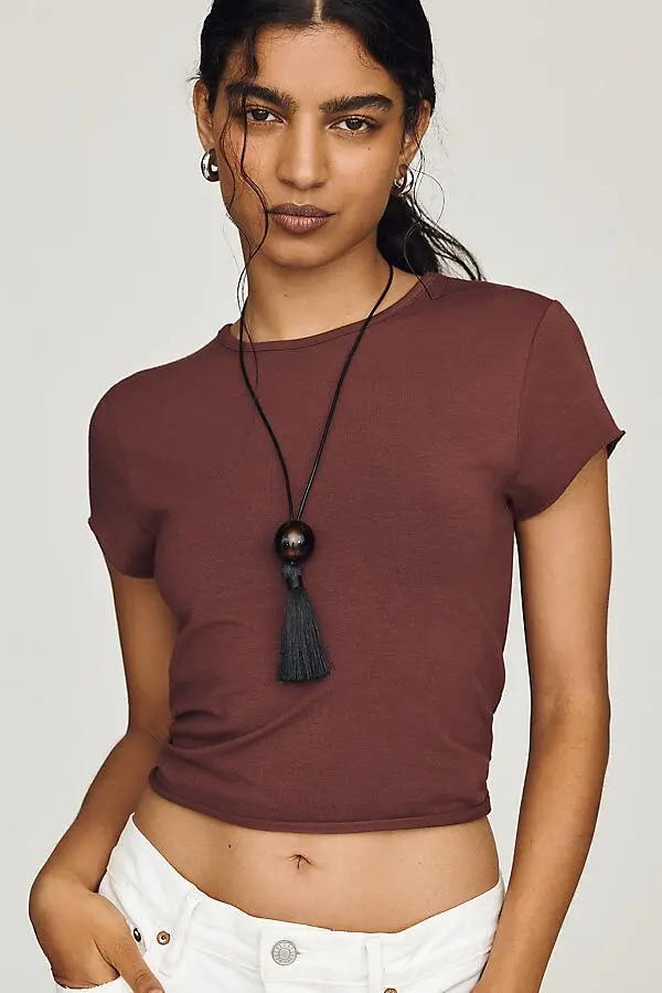 Anthropologie Tasseled Pendant Necklace - Black