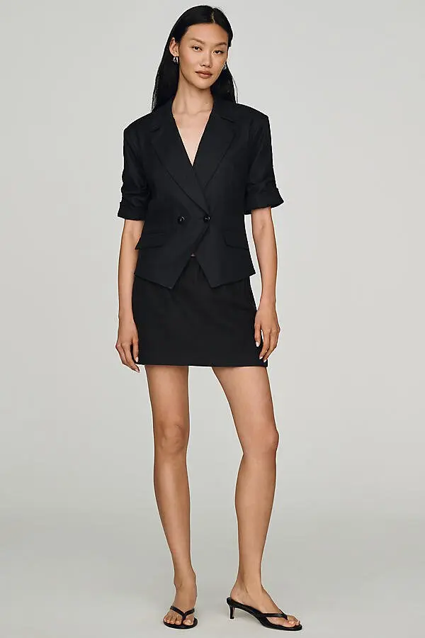 Anthropologie Linen Scrunched Sleeve Blazer Jacket