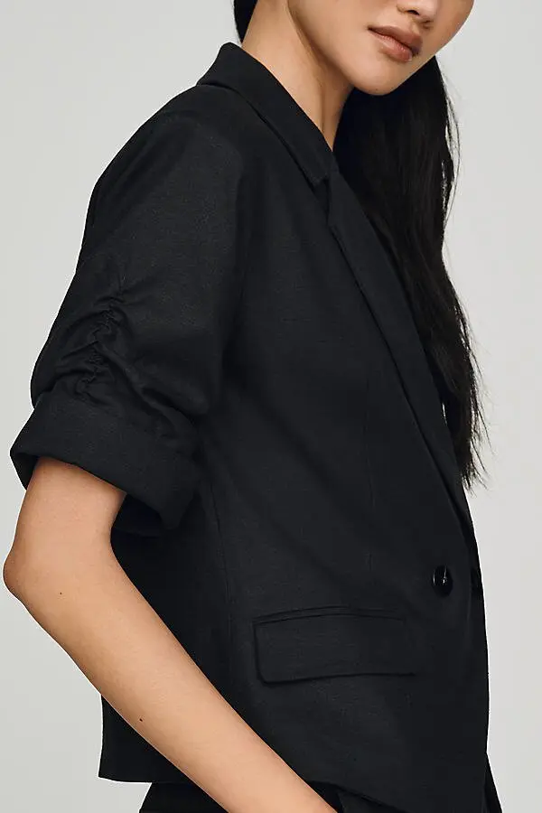 Anthropologie Linen Scrunched Sleeve Blazer Jacket