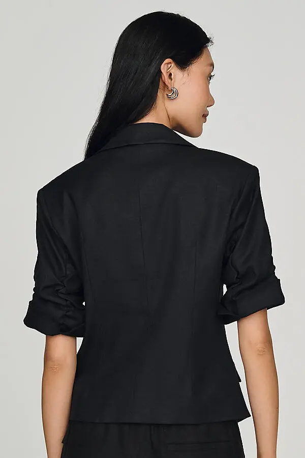 Anthropologie Linen Scrunched Sleeve Blazer Jacket