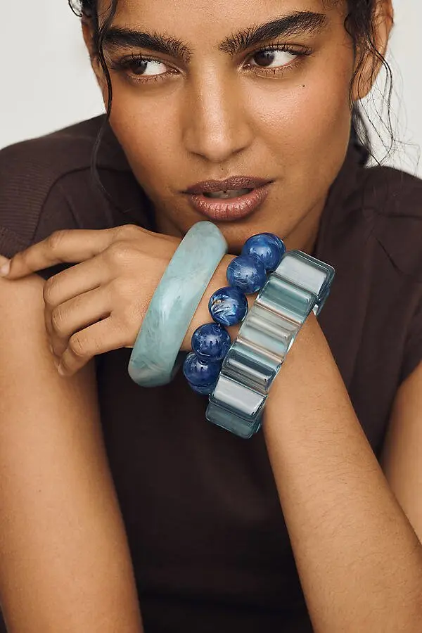 Anthropologie Set Of 3 Resin Bangles - Blue Green