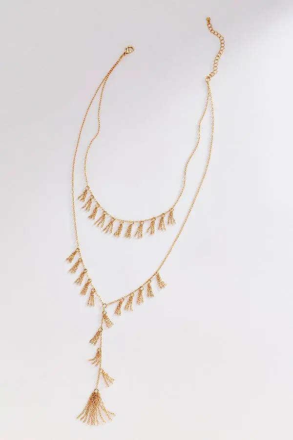 Anthropologie Fringe Double-layer Lariat Necklace - Gold