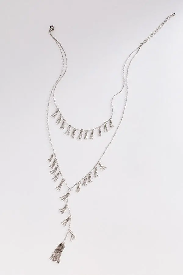 Anthropologie Fringe Double-layer Lariat Necklace - Silver
