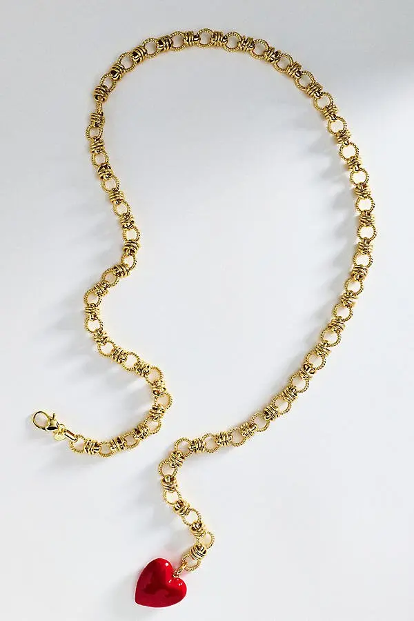 BRACHA Rowan Necklace With Heart Charm - Red