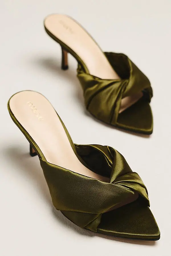 Maeve Ilora Satin Twist Mule Heels - Green