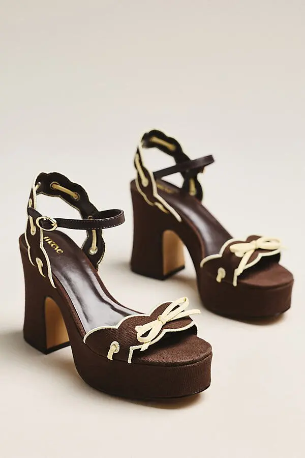 Maeve Contrast Scalloped Platform Sandals - Brown / Yellow