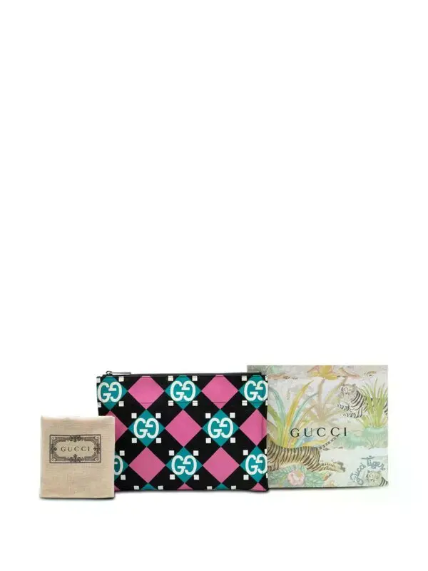 Gucci Jumbo Gg Canvas Geometric Print Clutch Bag