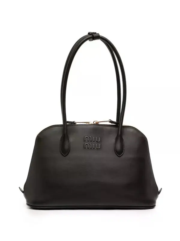 Miu Miu Softly Calfskin Embossed Logo Shoulder Bag - Black