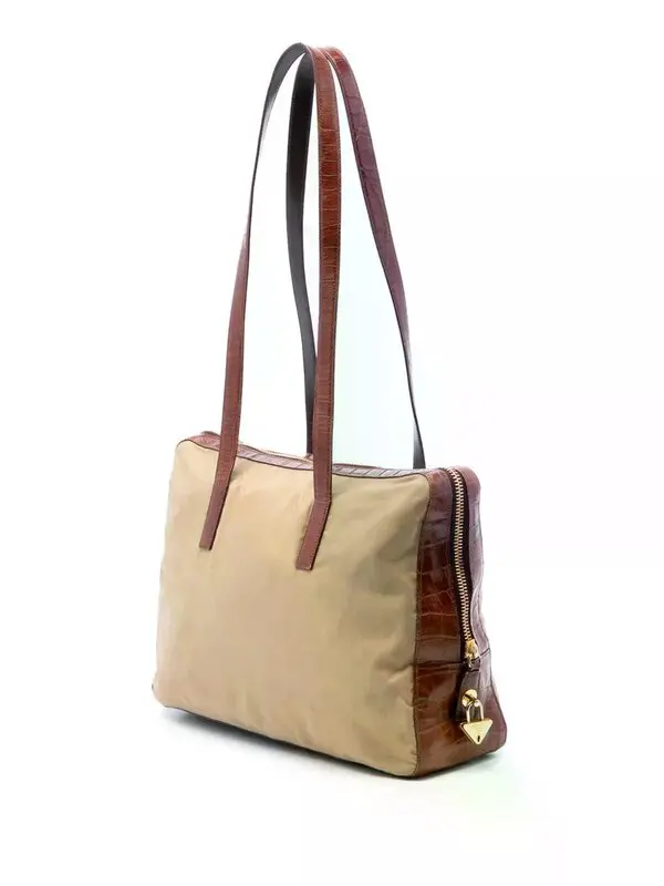 Prada Tessuto Shoulder Bag With Croc Embossed Leather Trim