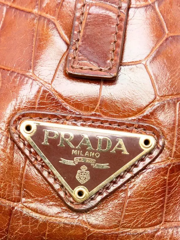 Prada Tessuto Shoulder Bag With Croc Embossed Leather Trim