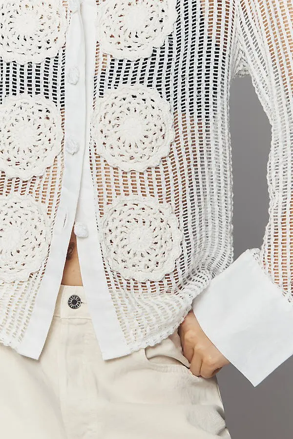 MANDINGA Sheer Crochet Appliqué Cardigan