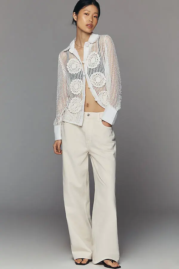 MANDINGA Sheer Crochet Appliqué Cardigan