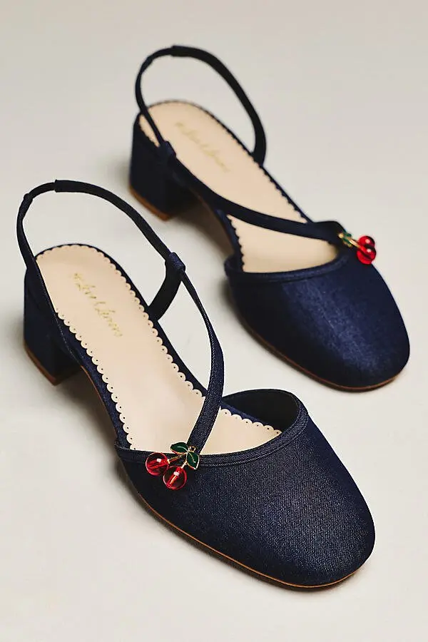 For Love & Lemons Charis Slingback Block Heels - Dark Denim