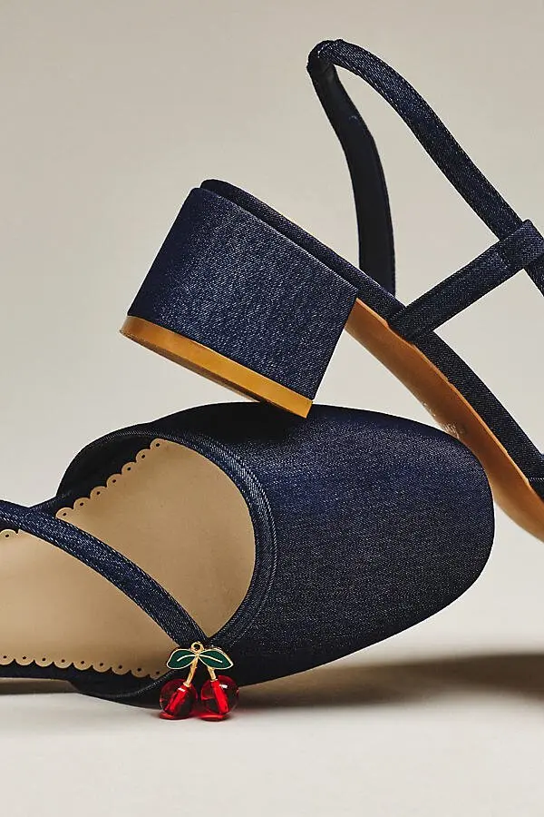 For Love & Lemons Charis Slingback Block Heels With Cherry Charm