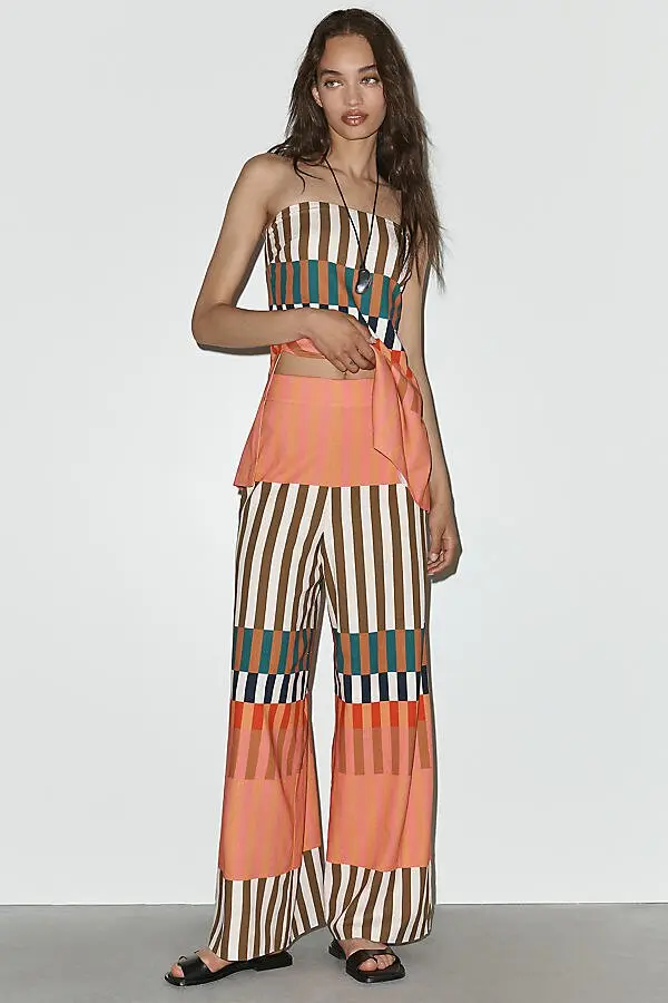 HUTCH High Rise Wide Leg Stripe Pants - Orange Stripe