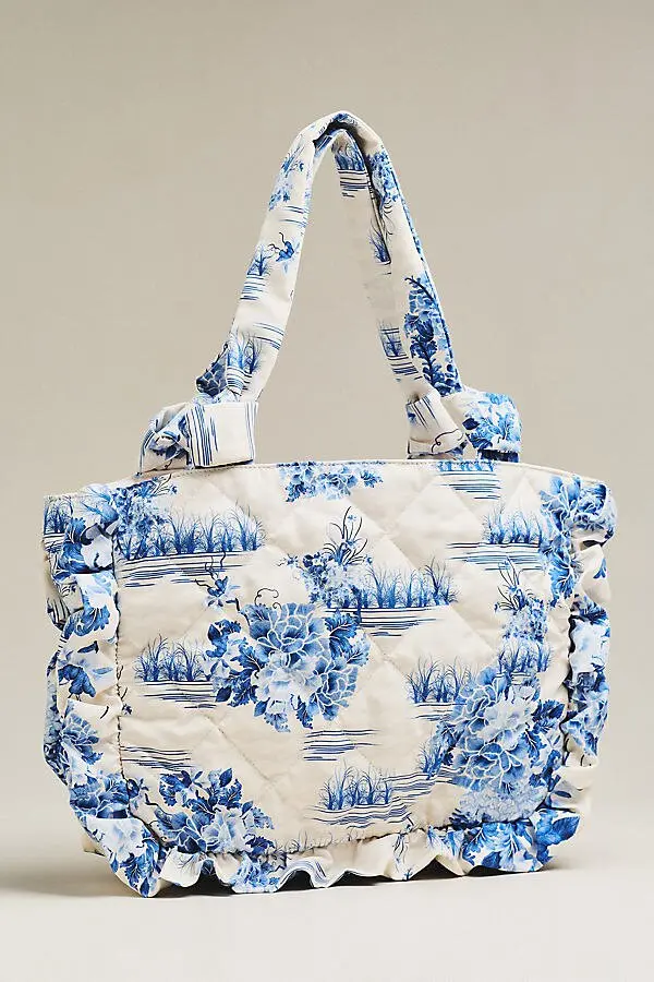 Agua Bendita Ambroise Quilted Ruffle Tote Bag - Blue Ruffle