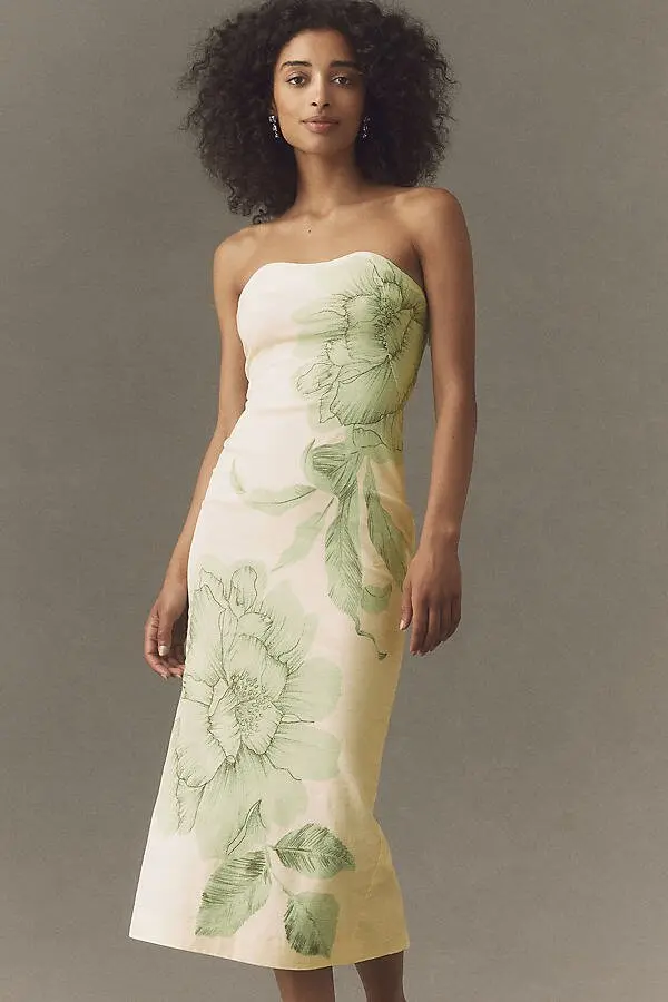 Bhldn Strapless Fitted Midi Dress - Green
