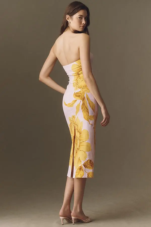 Bhldn Strapless Fitted Midi Dress - Pink
