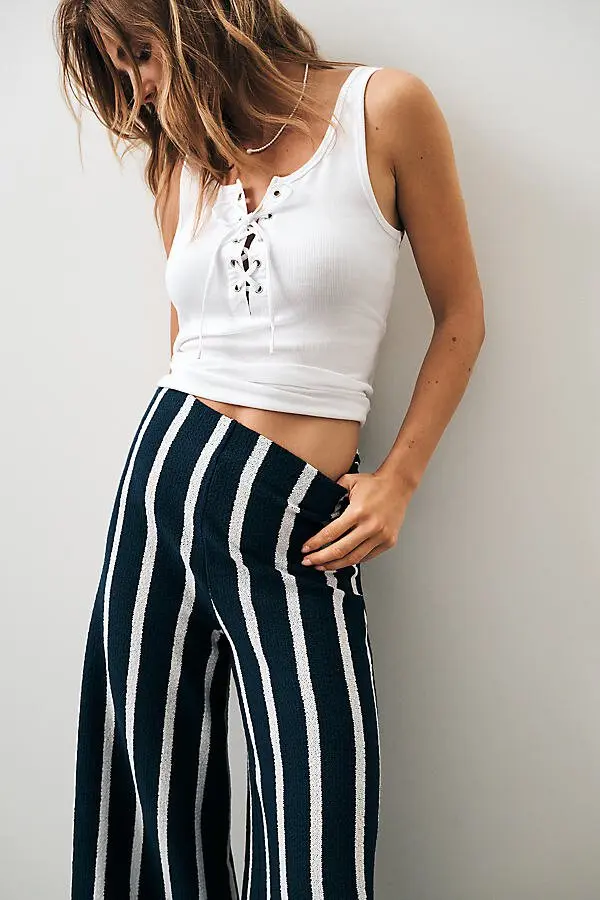 Sanctuary Striped Lace-up Knit Top - White