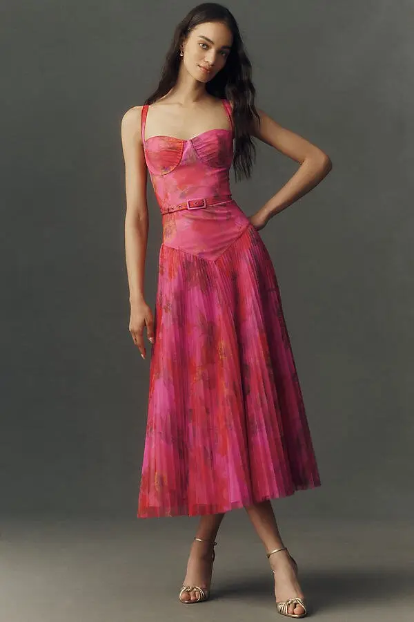 HUTCH Belted Bustier Maxi Dress - Pink Pattern
