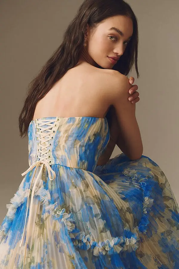 HUTCH Strapless Floral Print Maxi Dress - Blue Spanish Floral