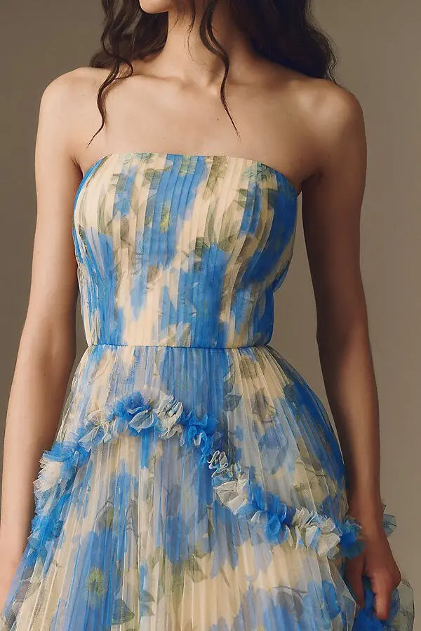 HUTCH Strapless Floral Print Maxi Dress - Blue Spanish Floral