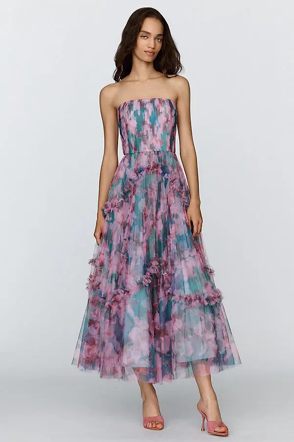 HUTCH Strapless Maxi Dress - Pink Pattern