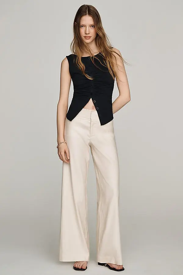 Maeve European Linen Stretch High Rise Trousers - Egret