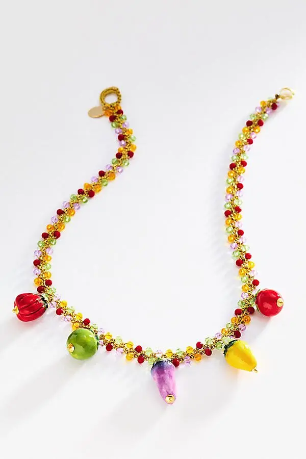 CASHFANA Tutti Pomodoro Necklace With Ceramic Charms And Zirconia - Multi