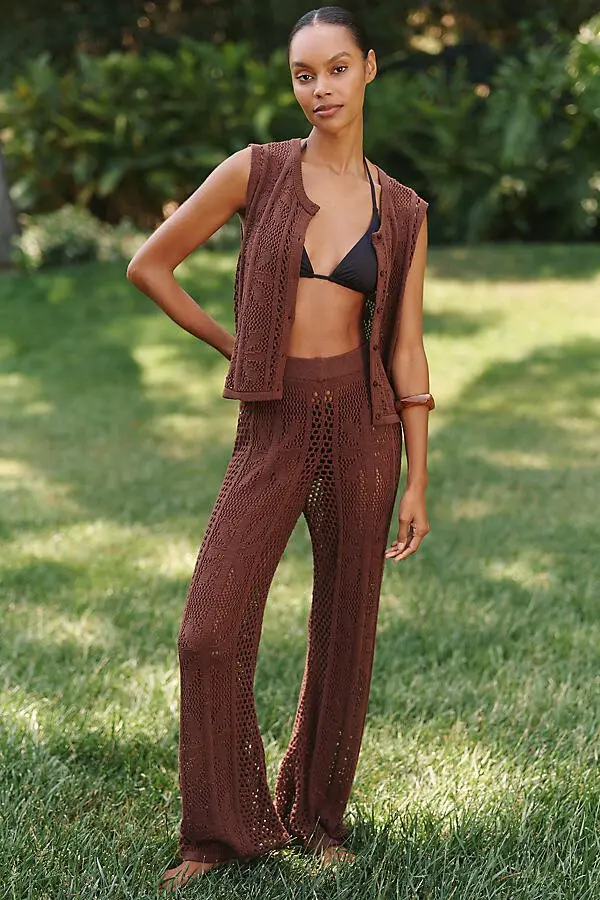 CELANDINE Bloom High Rise Sweater Pants - Brown