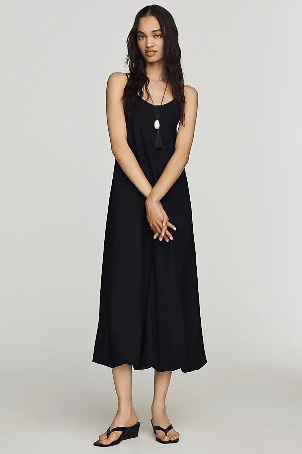 Maeve Cotton Bubble Hem Midi Dress - Black